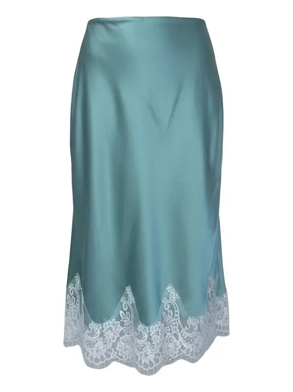 Baacal Satin Bias Skirt With Lace Trim - Aqua/white