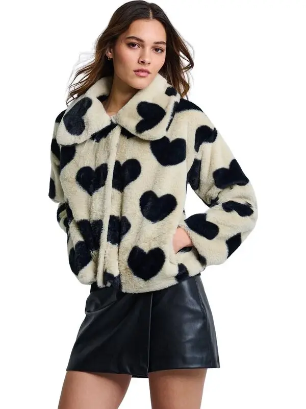 Lisa Todd Love Shag Faux Fur Heart Jacket - Cream Black