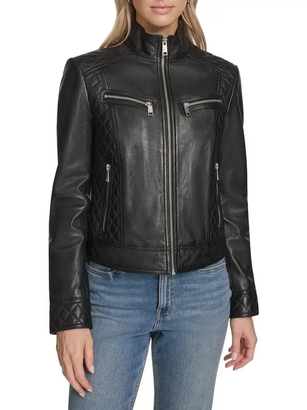 Andrew Marc Mikel Racer Leather Jacket - Black