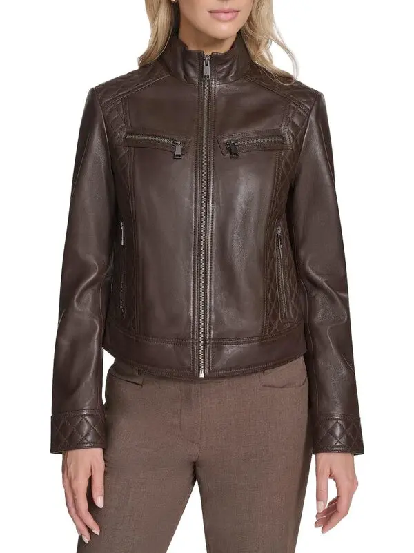 Andrew Marc Mikel Racer Leather Jacket - Chestnut