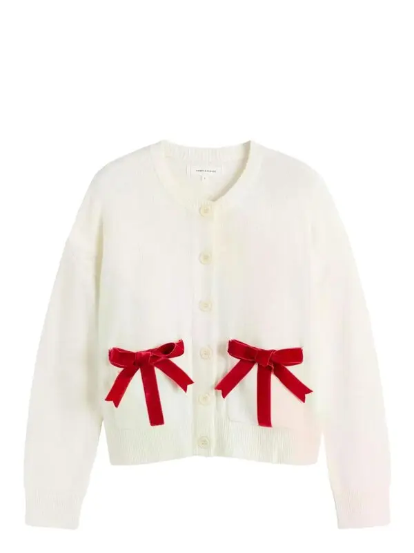 Chinti & Parker Velvet-bow Cardigan - Neutrals