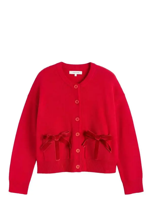 Chinti & Parker Velvet-bow Cardigan - Red