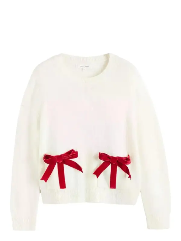 Chinti & Parker Velvet-bow Sweater - Neutrals
