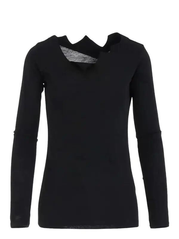 Yohji Yamamoto Long-sleeve Zig-zag Neckline Top - Black