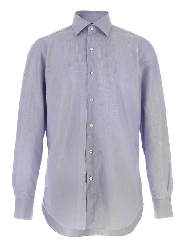FINAMORE 1925 Striped Button Napoli Shirt - Purple