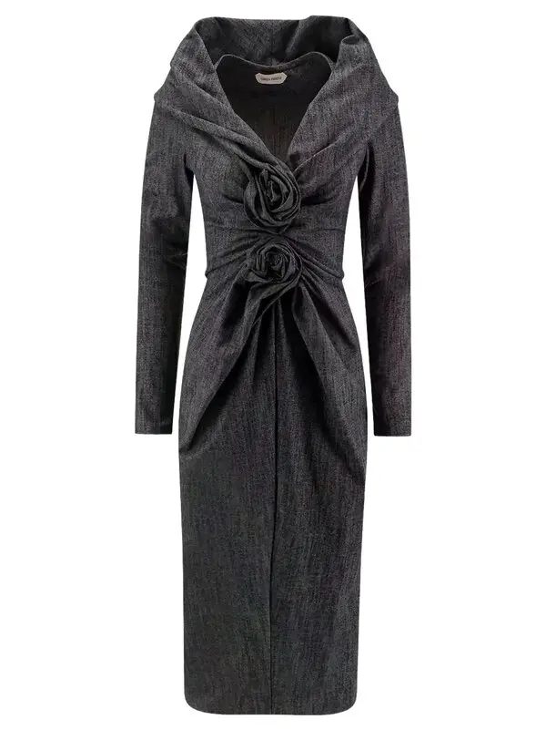 Alberta Ferretti Ruffled Long-sleeve Midi Dress - Grey