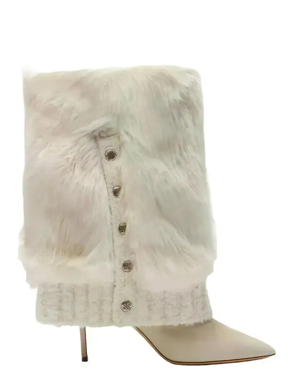 Casadei 80mm Buttoned Boots With Fur Overlay - Neutrals