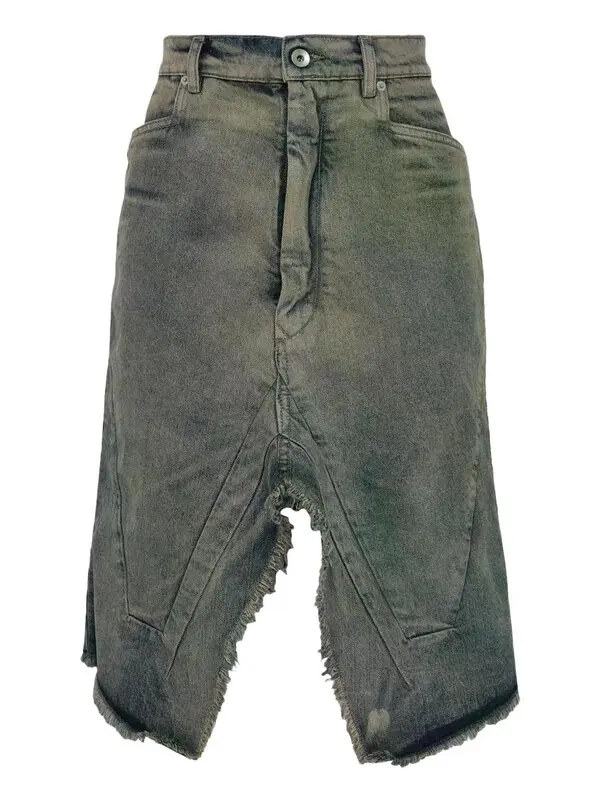 Rick Owens Frayed Denim Asymmetric Skirt - Grey