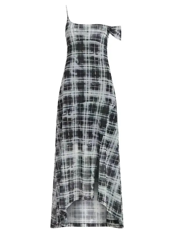 Karl Lagerfeld Checked One-shoulder Maxi Dress - Black