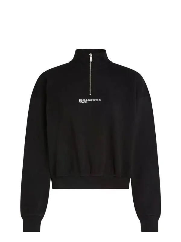 Karl Lagerfeld Logo-embroidered Half-zip Sweatshirt - Black