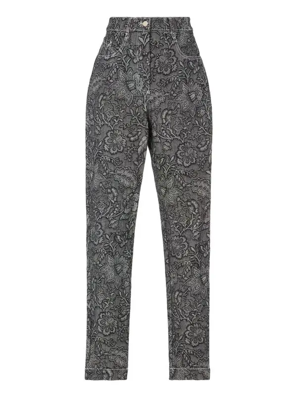 TEMPERLEY LONDON Floral-print Denim Trousers - Black