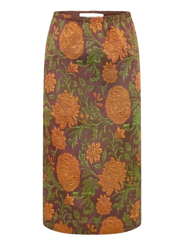 Christopher Esber Brocade Floral Midi Skirt - Brown
