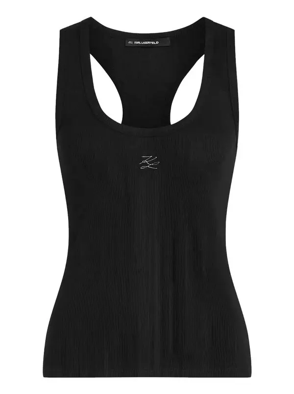 Karl Lagerfeld Ribbed Tank Top With Autograph Detail - Black