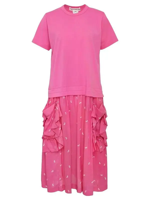 Comme Des Garçons Side Frills Leaf Pattern Midi Dress - Pink