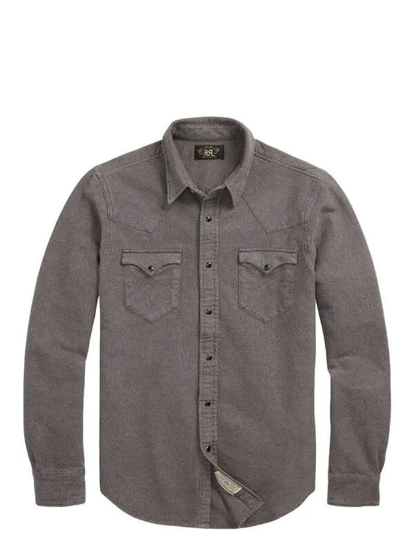 Double Rl Slim Fit Cotton Chamois Snap-up Western Shirt - Heather Gray