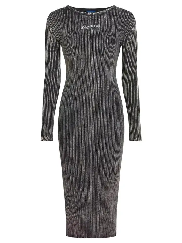 Karl Lagerfeld Ribbed Long-sleeves Midi Dress - Black