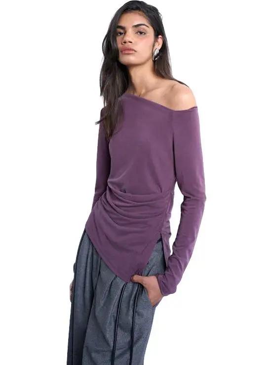 Topshop One-shoulder Ruched Top - Plum