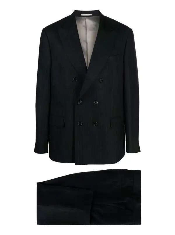 Brunello Cucinelli Chalk-stripe Double-breasted Suit - Blue