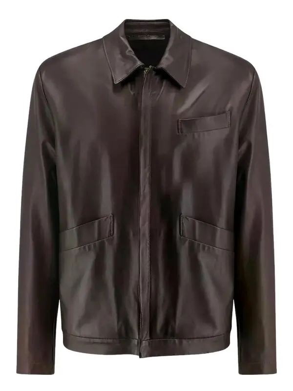 SALVATORE SANTORO Zipped-cuff Leather Jacket - Brown