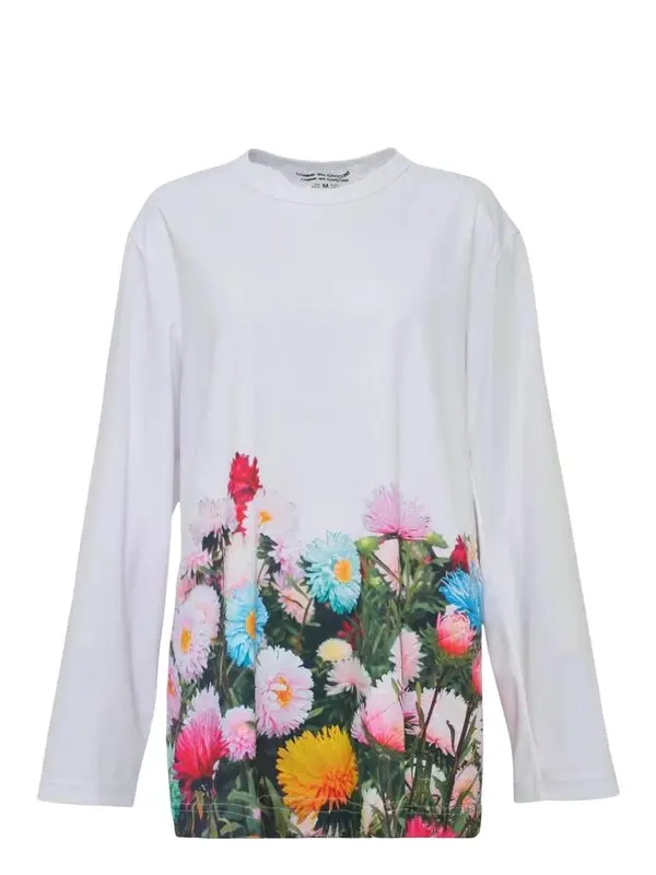 Comme Des Garçons Floral-print Jersey Top - White