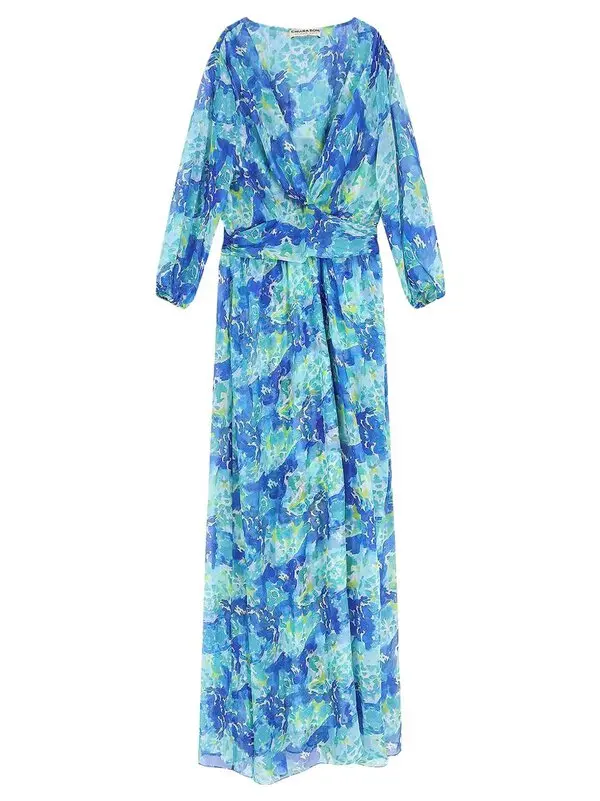Chiara Boni La Petite Robe Long-sleeves V-neck Maxi Dress - Blue