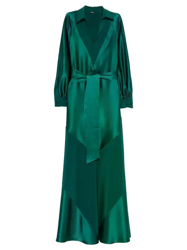 Kiton Collared Tie-waist Maxi Dress - Green