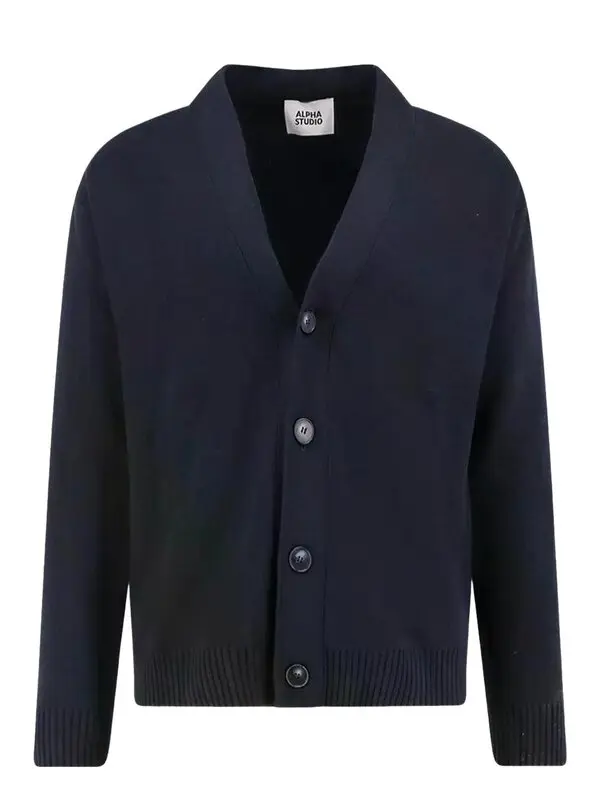 Alpha Studio V-neck Button Cardigan - Blue