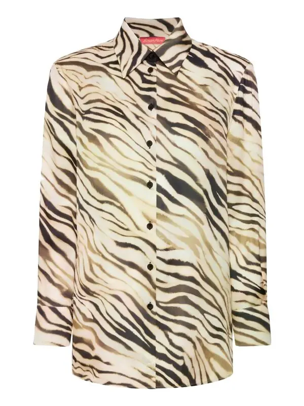 ELENA MIRO` Tiger-print Buttoned Shirt - Neutrals