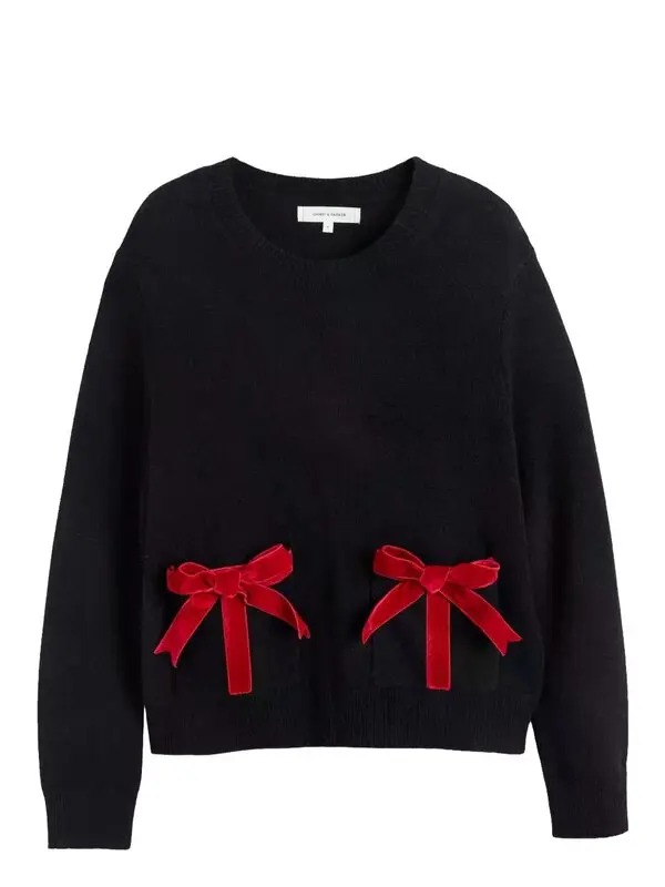 Chinti & Parker Velvet-bow Embellished Sweater - Black