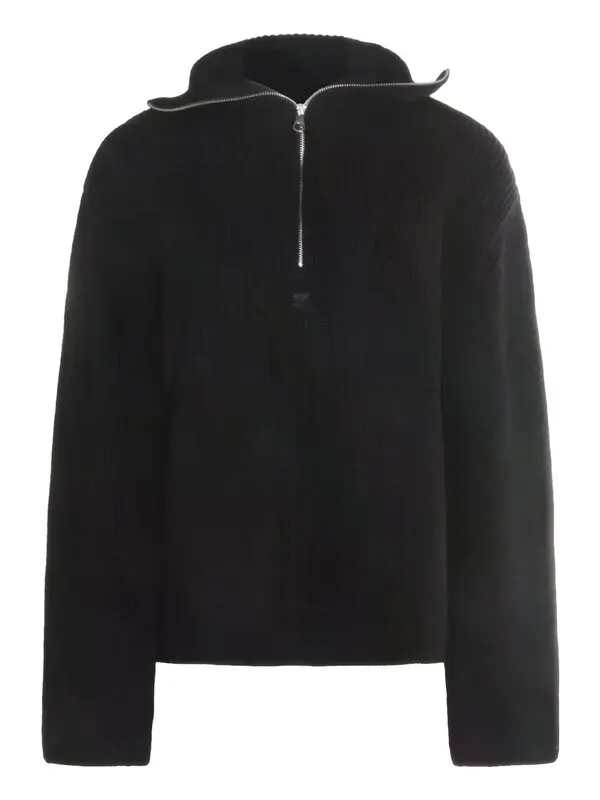 COURREGES Zip-neck Ribbed Sweater - Black