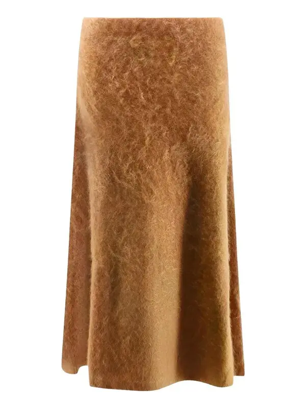 NUDE Midi Skirt With Elastic Waistband - Brown