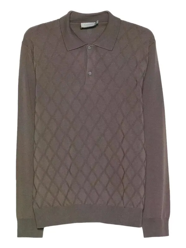 Canali Diamond-pattern Polo Shirt - Brown