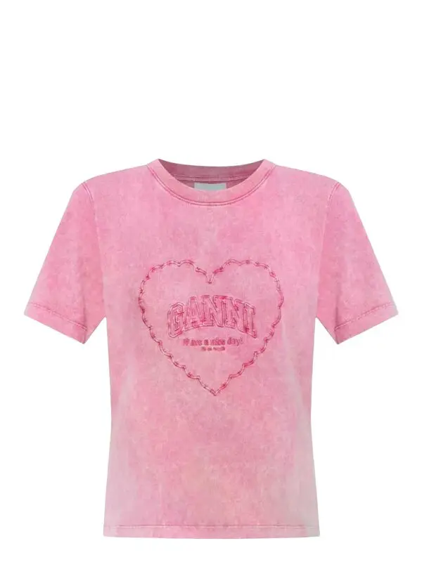 GANNI Heart Cotton T-shirt - Pink