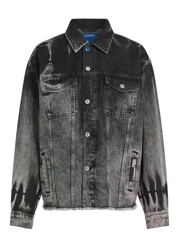 Karl Lagerfeld Bleached Fringed Denim Jacket - Grey