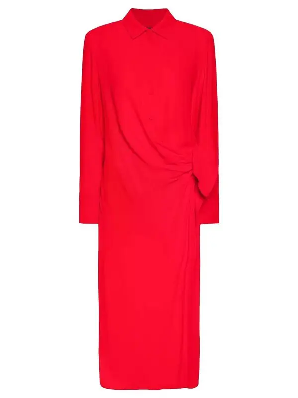 ELENA MIRO` Buttoned Wrap-effect Dress - Red