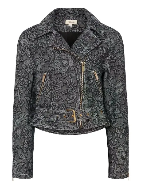 TEMPERLEY LONDON Floral-print Belted Biker Jacket - Black