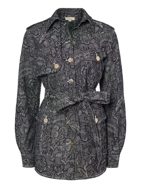 TEMPERLEY LONDON Floral-print Belted Denim Jacket - Black
