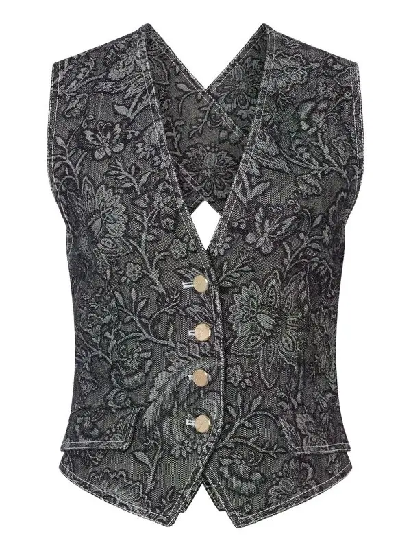 TEMPERLEY LONDON Floral-print Buttoned Waistcoat - Black