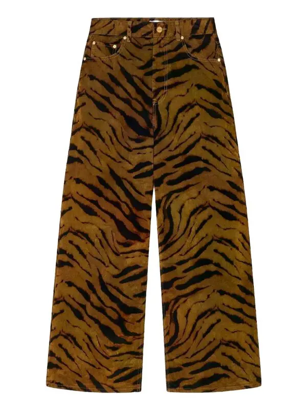 GANNI Zebra-print Straight-leg Jeans - Brown