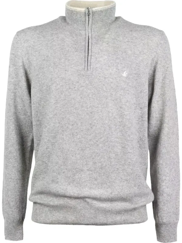 BROOKSFIELD Zip Mock-neck Sweater - Grey