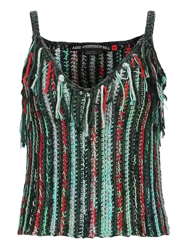 Andersson Bell Fringed Knitted V-neck Tank Top - Green