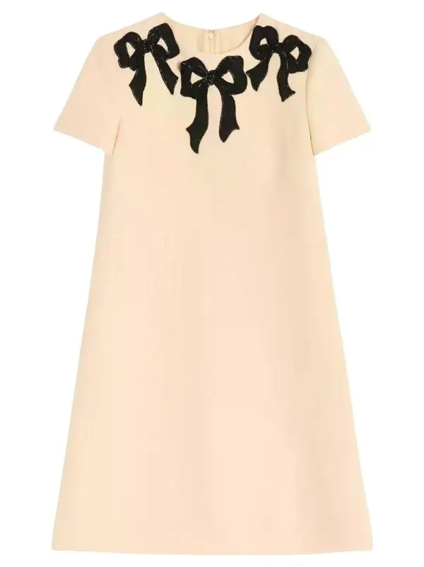 Valentino Garavani Bow-embroidered Mini Dress - Neutrals