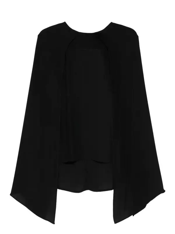 Plan C Georgette Cape-sleeve Blouse - Black