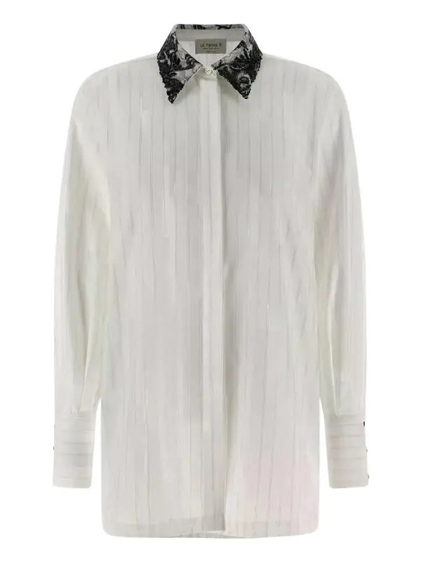 LE TWINS Striped Lace-collar Shirt - White