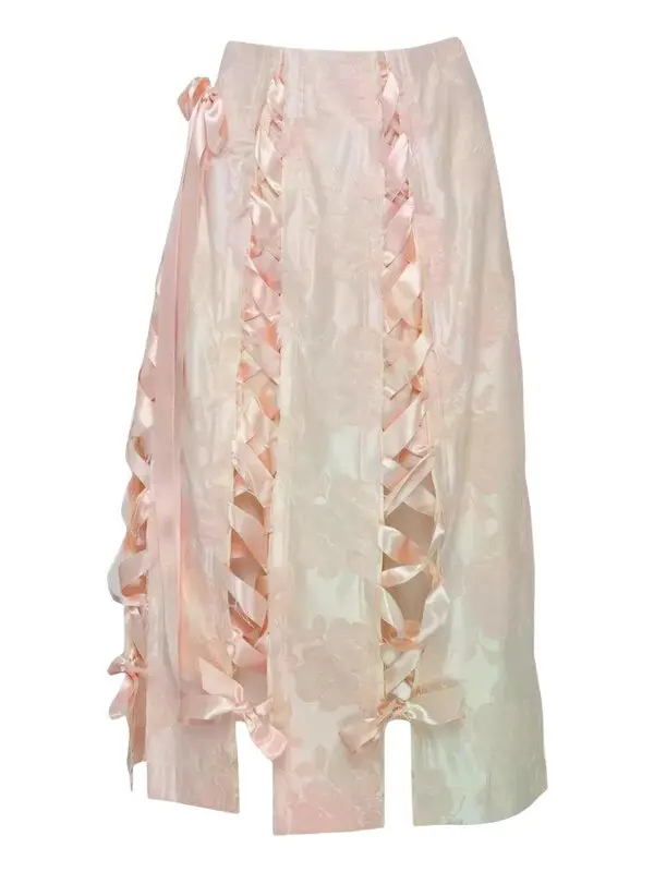 Simone Rocha Unraveling Bow-detail Brocade Midi Skirt - Pink