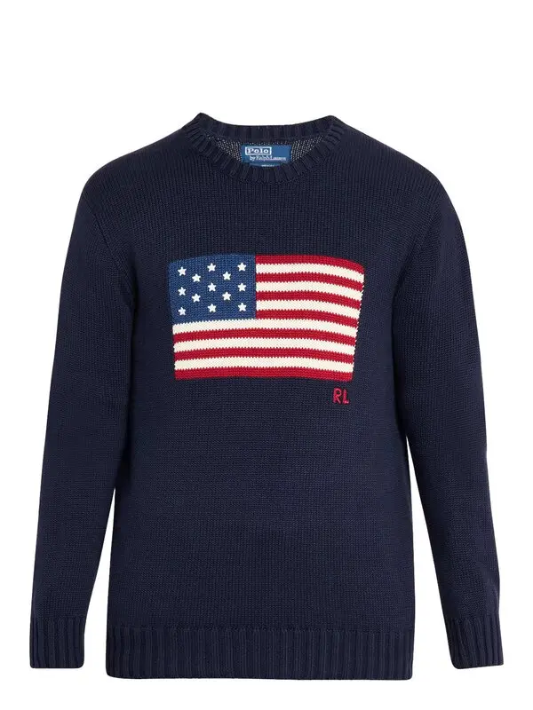 Ralph Lauren Iconic Flag Cotton Knit Crewneck Sweater - Hunter Nav