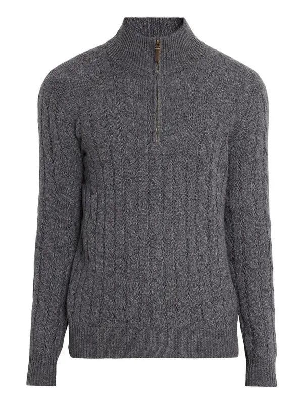 Ralph Lauren Cable-knit Cashmere Quarter-zip Sweater - Grey Heath