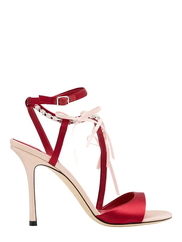 JIMMY CHOO Lula 100 Satin & Crystal Sandals - Mc/rbred