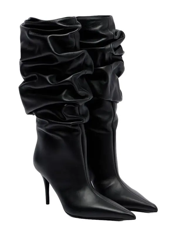 Amina Muaddi Anok 90 Leather Mid-calf Boots - Black