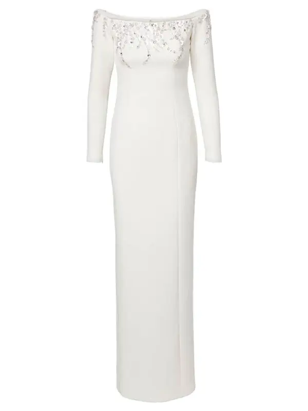 Safiyaa Gioia Embellished Crêpe Gown - White